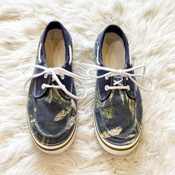 CROCS | Shoes | Crocs Navy Blue Camo Hover Lace Up Boat Shoes Mens Size ...